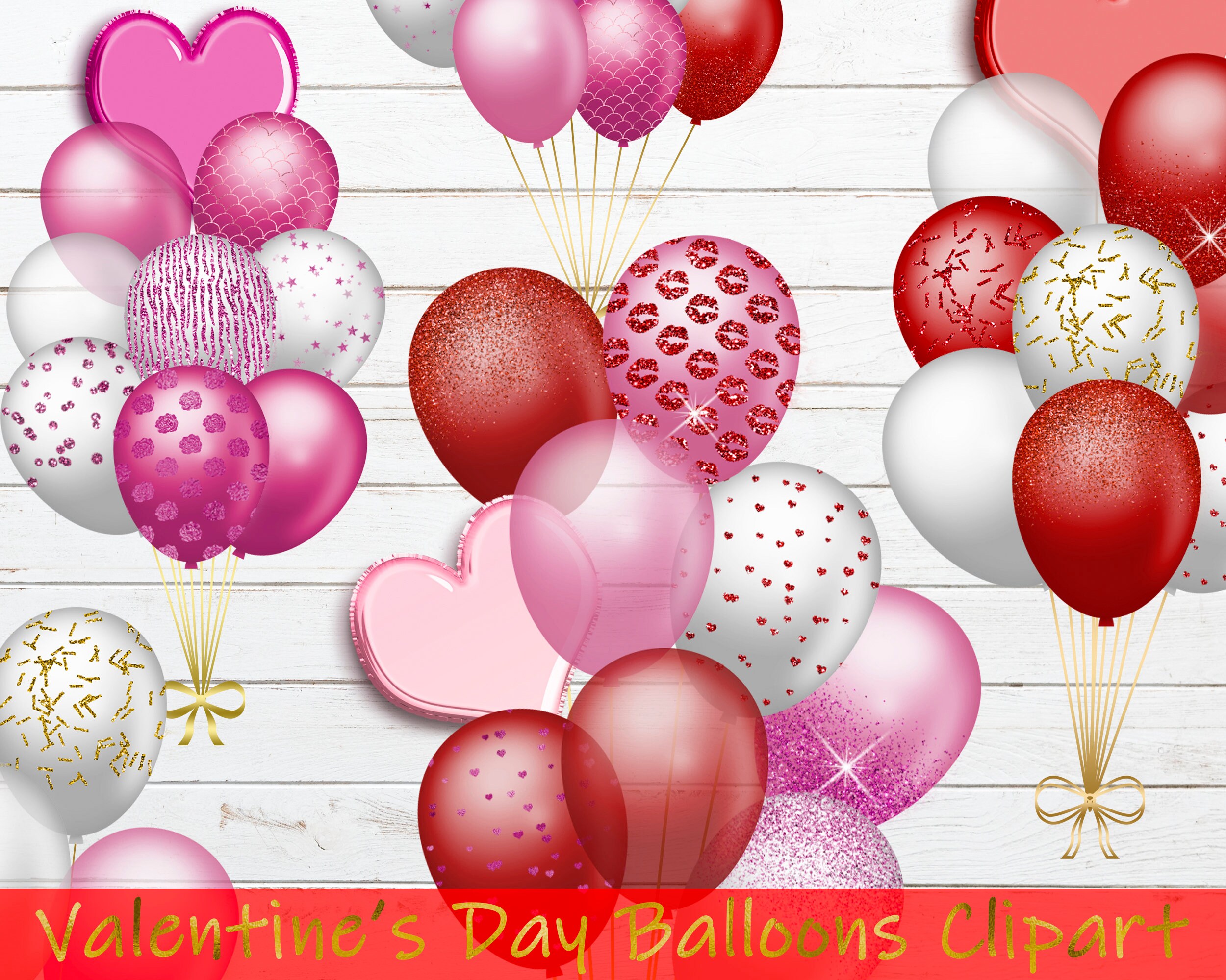 Valentine's Day Balloons Clip Art - Etsy Australia