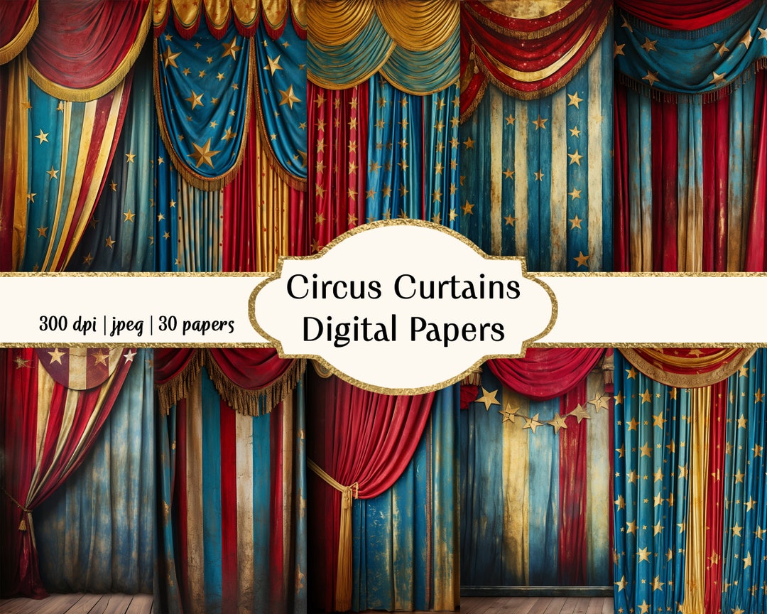 Vintage Circus Curtains Digital Papers, Circus Stage Backgrounds ...