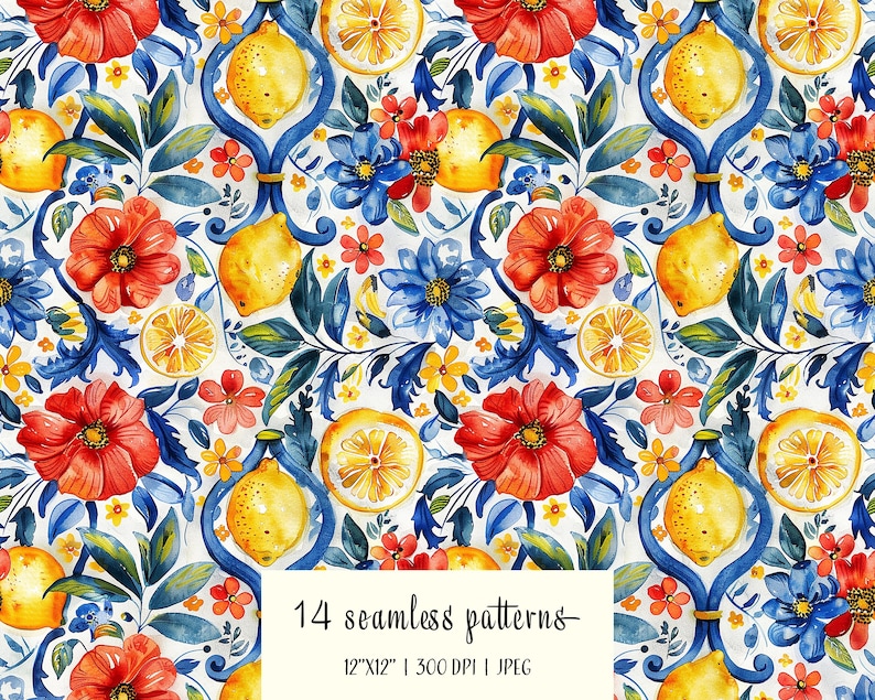 Watercolor Sicilian Lemons Seamless Patterns – Lemon Digital Paper ...