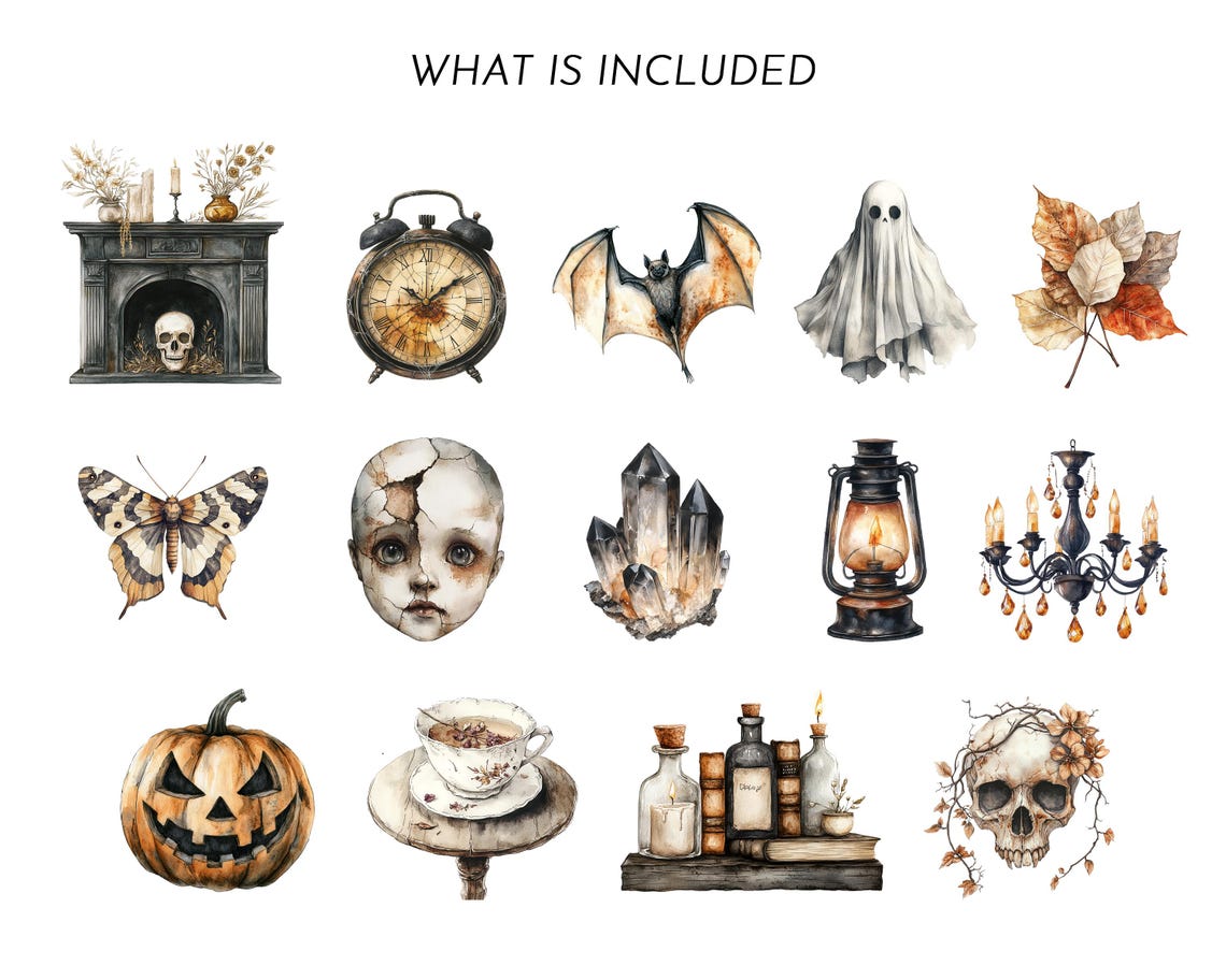 Haunted House Watercolor Clipart Set | Spooky Vintage Halloween Clip ...