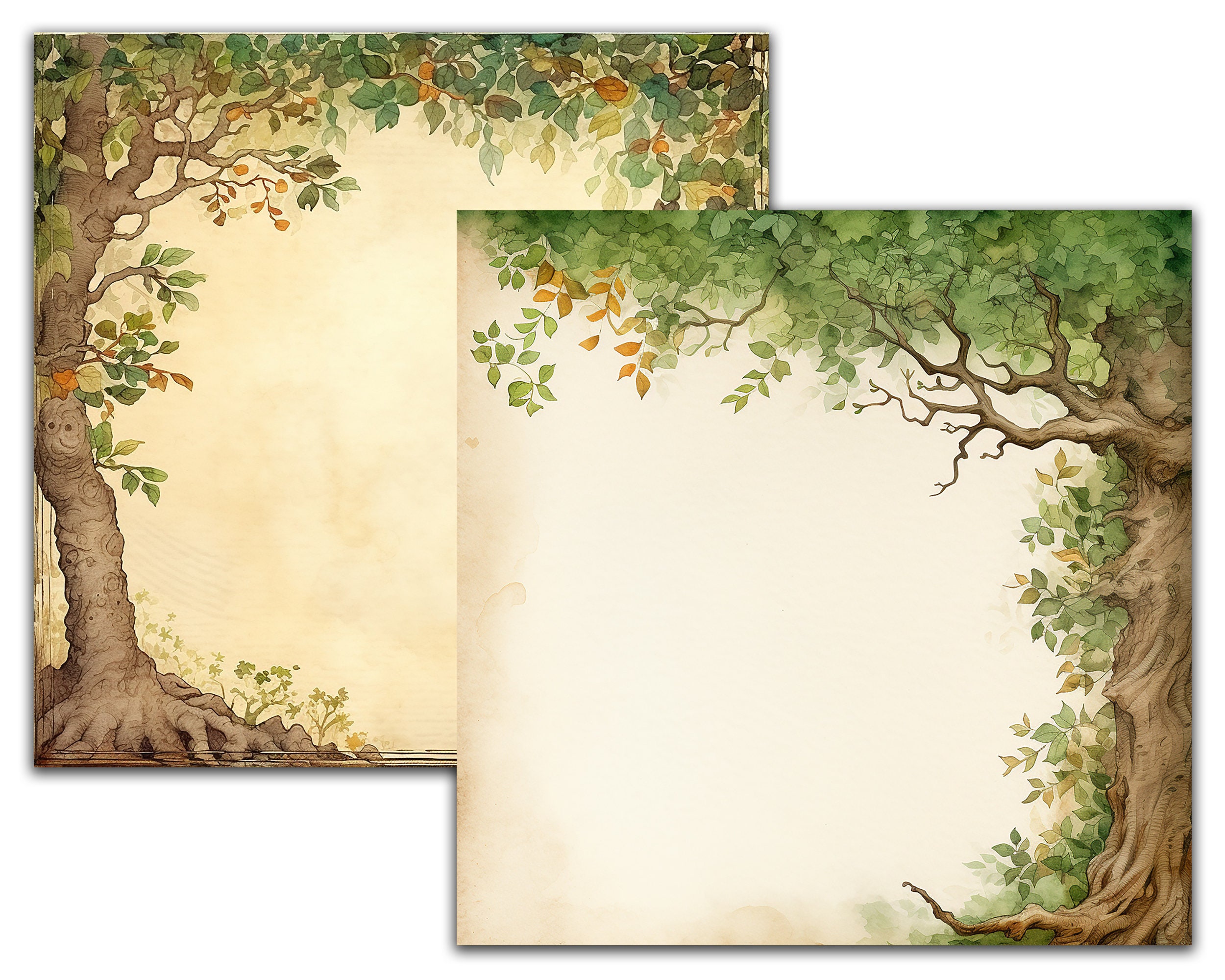 Watercolor Trees Borders, Printable Scrapbook Paper, Instant Download ...