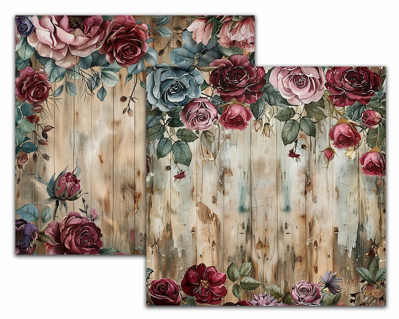 Burgundy and Teal Watercolor Floral Borders Digital Papers - Etsy