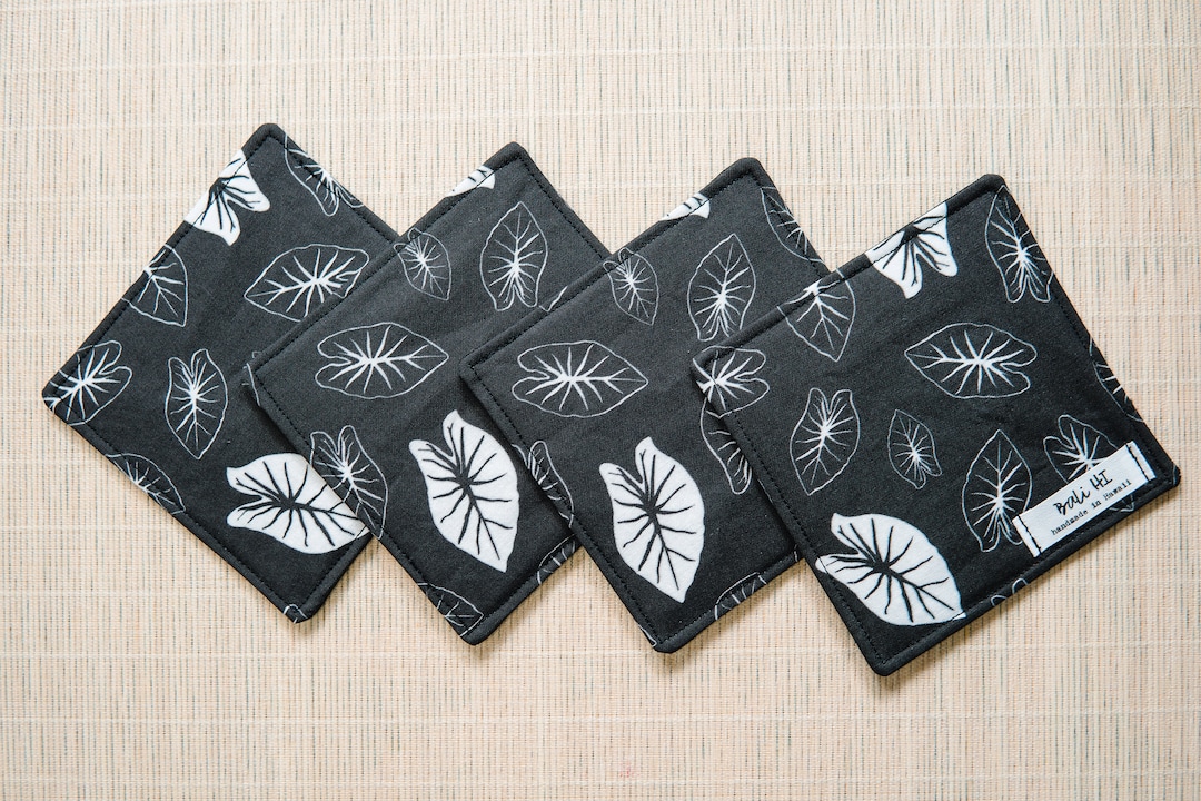 Kalo Leaves Fabric, Taro Print, Tropical Print Coasters, Housewarming ...