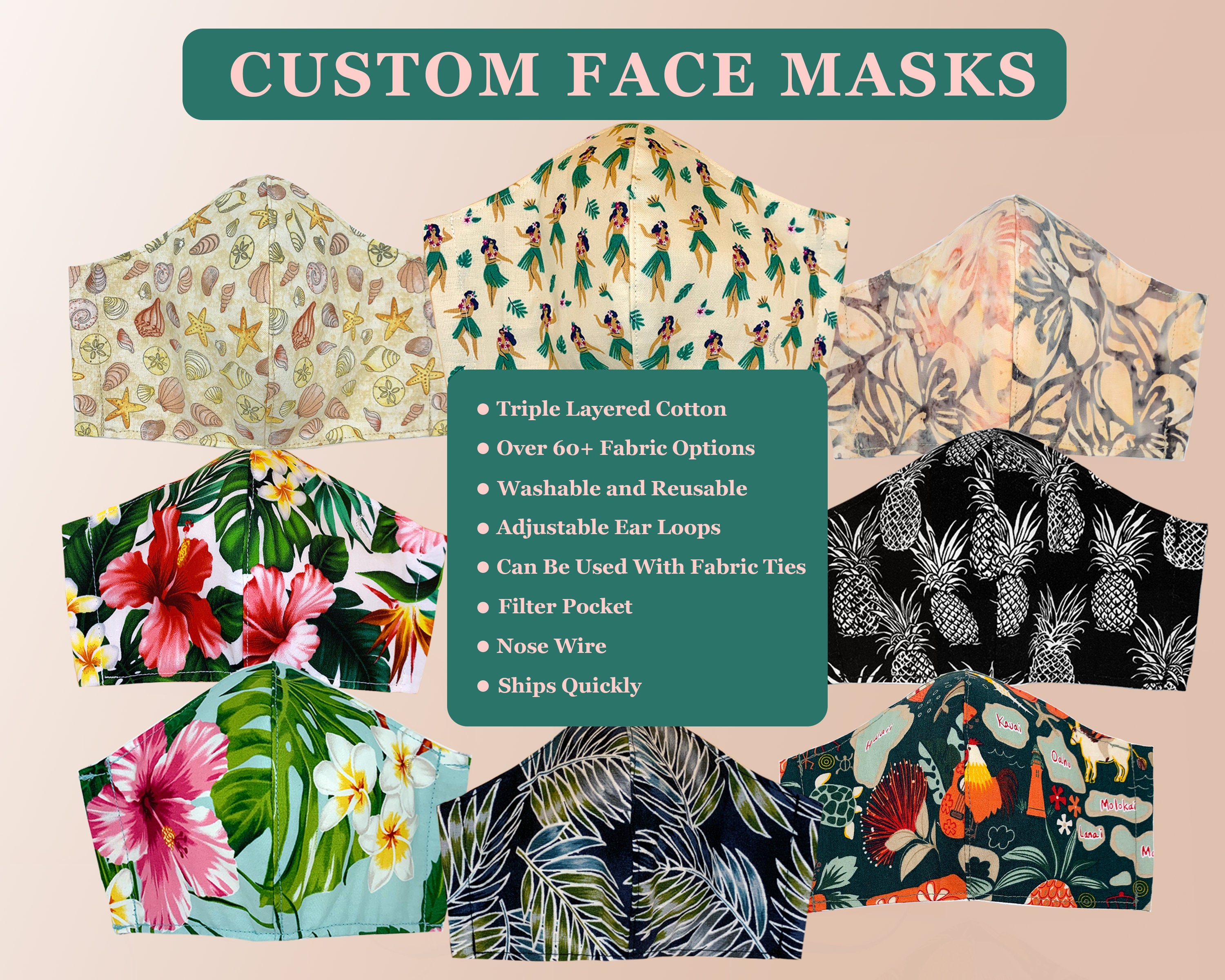 Reusable Tropical Face Masks 100 Fabrics Adjustable Ear | Etsy