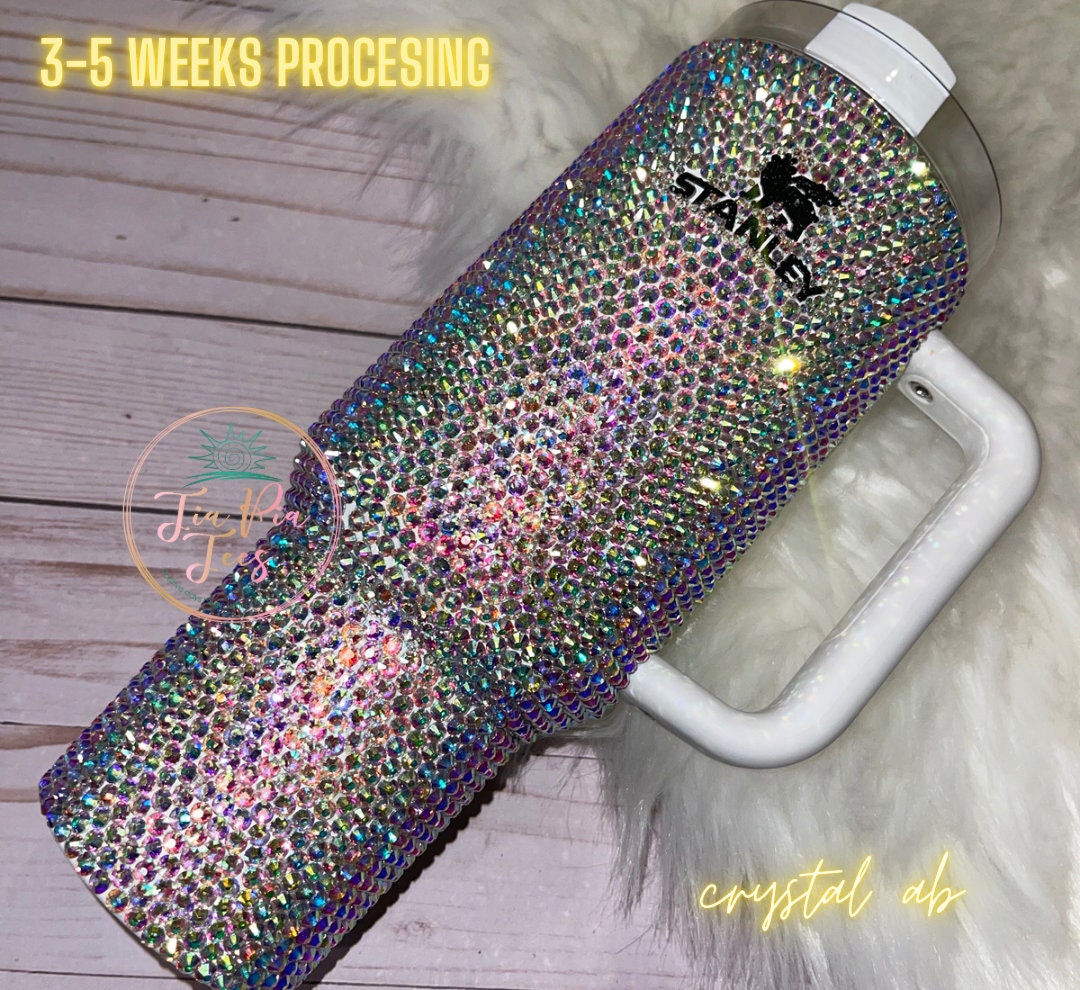 Custom Stanley Bling Rhinestone With White Handle 40 Oz Cup - Crystal ...