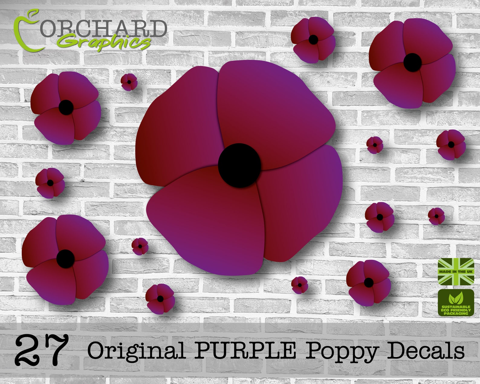 27 PURPLE Poppy Flower Stickers Car Vinyl Decals Graphics Bedroom Wall ...