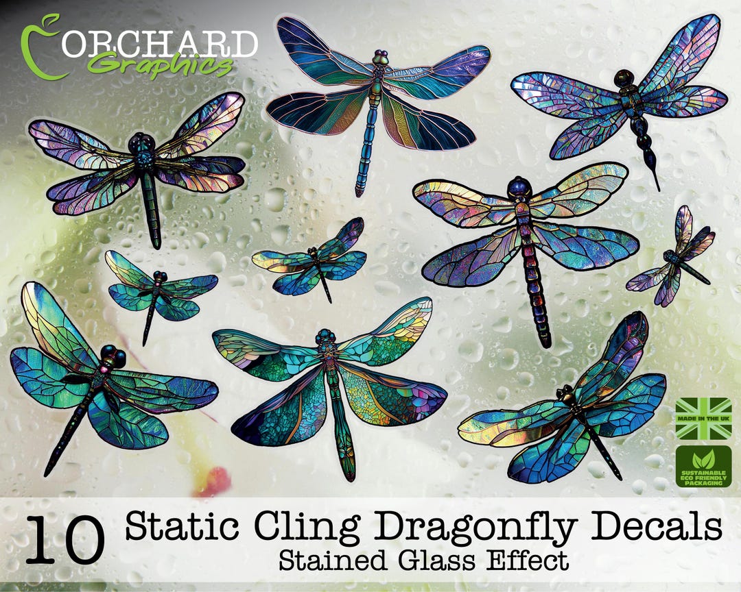 10 Static Cling Dragonfly | Dragonflies | Reusable | Window Sticker ...