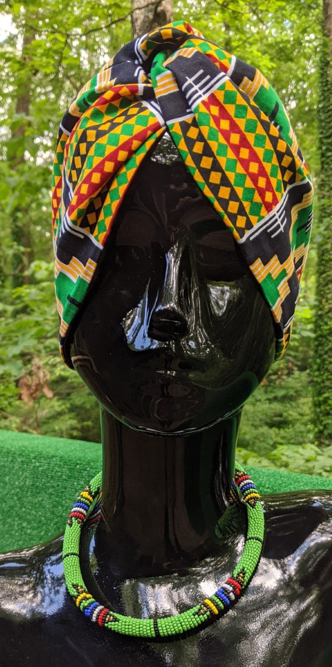 Turban Kente Green African Print Satin Lined Head Wrap Turban - Etsy