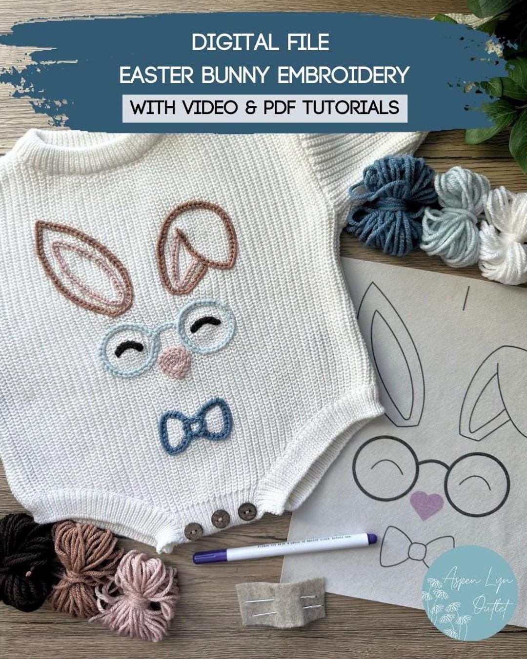 Digital Easter Bunny & Bunny Ear Embroidery Patterns for DIY Sweater or ...