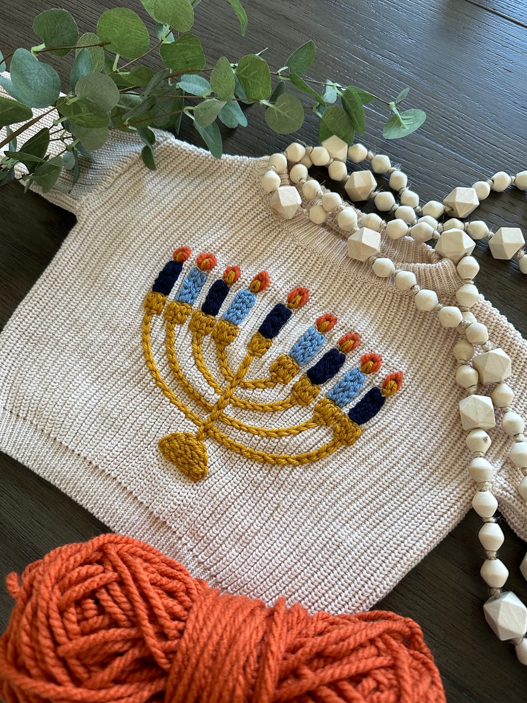 Hanukkah Menorah Customizable Hand Embroidered Sweater for Babies ...
