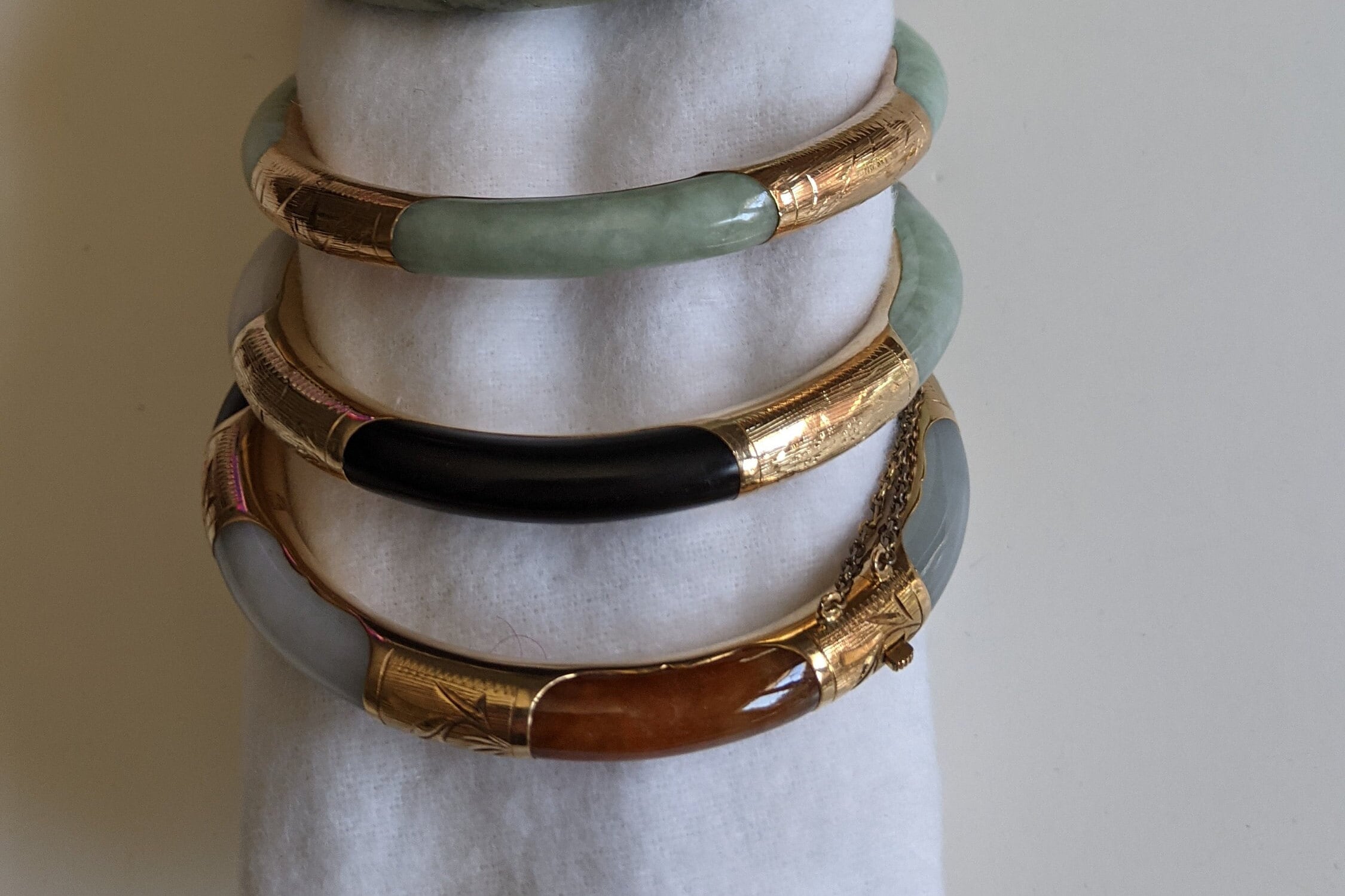 Vintage Multicolor Jade Hinged Bangle Bracelet 14 Karat Gold - Etsy