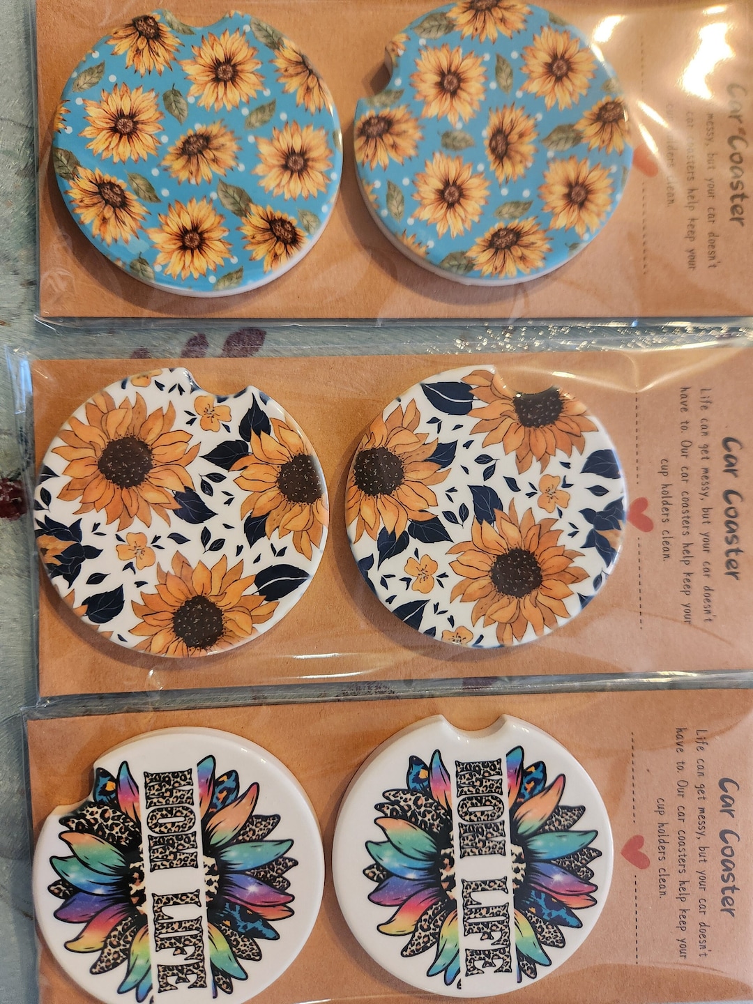 Sunflower Ceramic Car Coasters: Set of 2 - Etsy