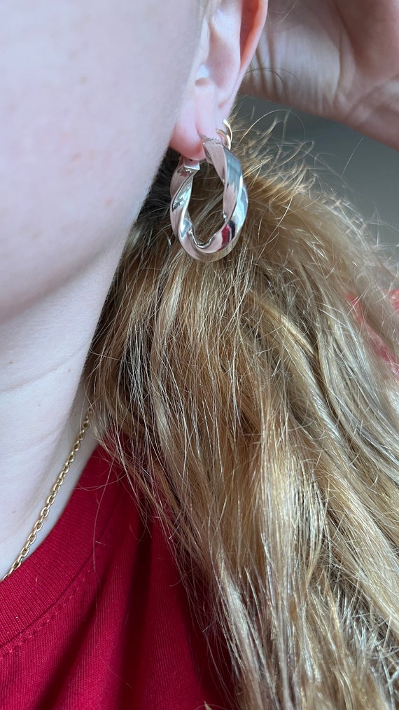 925 Sterling Silver Twist Hoop Earrings - Vintage Sty… - Gem