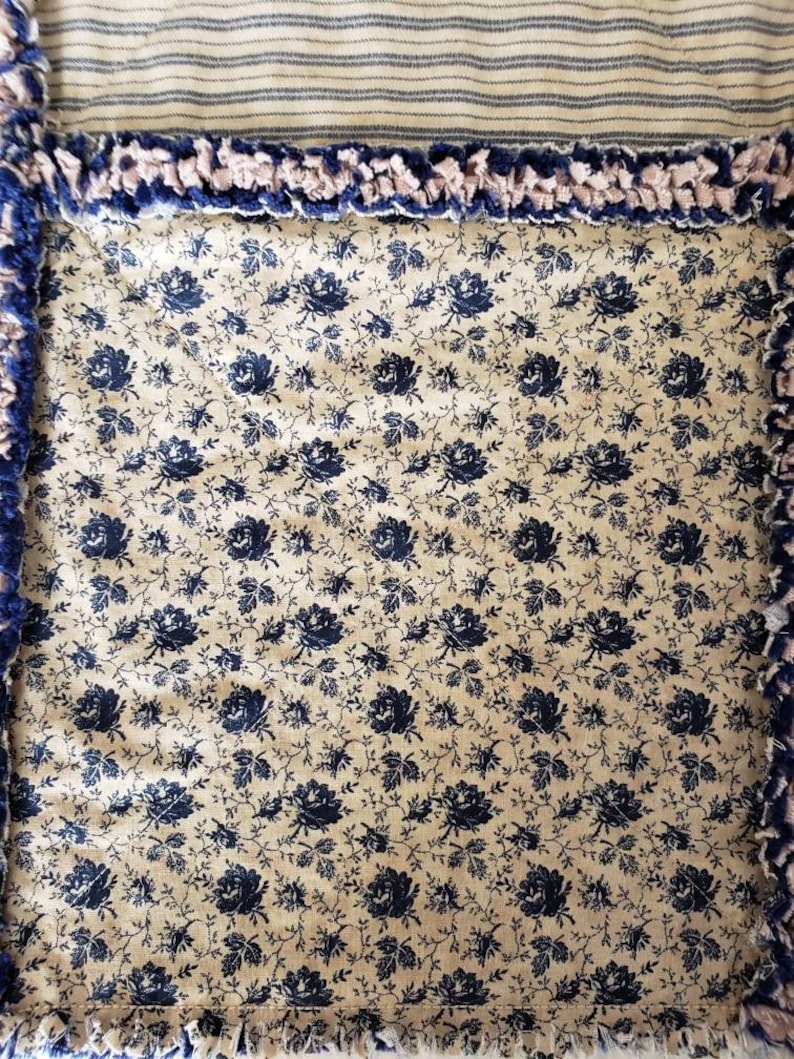 Vintage Style Blue Rag Quilt/navy and Tan Quilt/navy Blue - Etsy