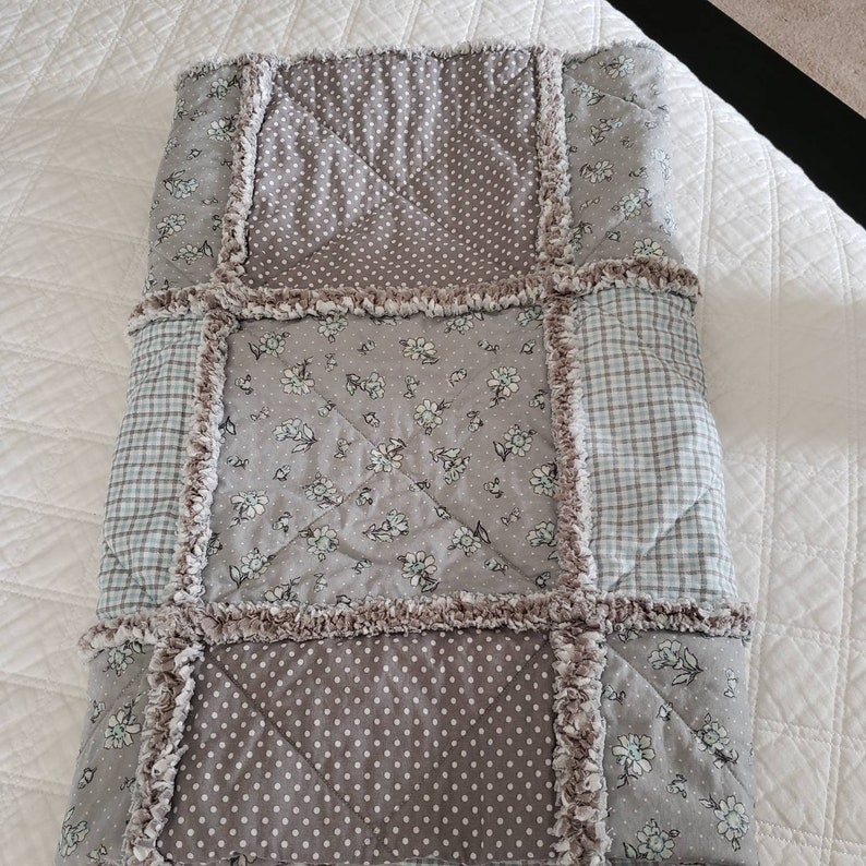 Gray and Teal Rag Quilt/gray Flannel Blanket/floral Rag | Etsy