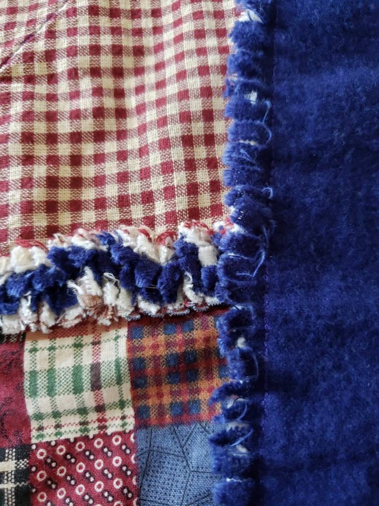 Country heart quilt/jewel tone rag quilt/cotton flannel | Etsy