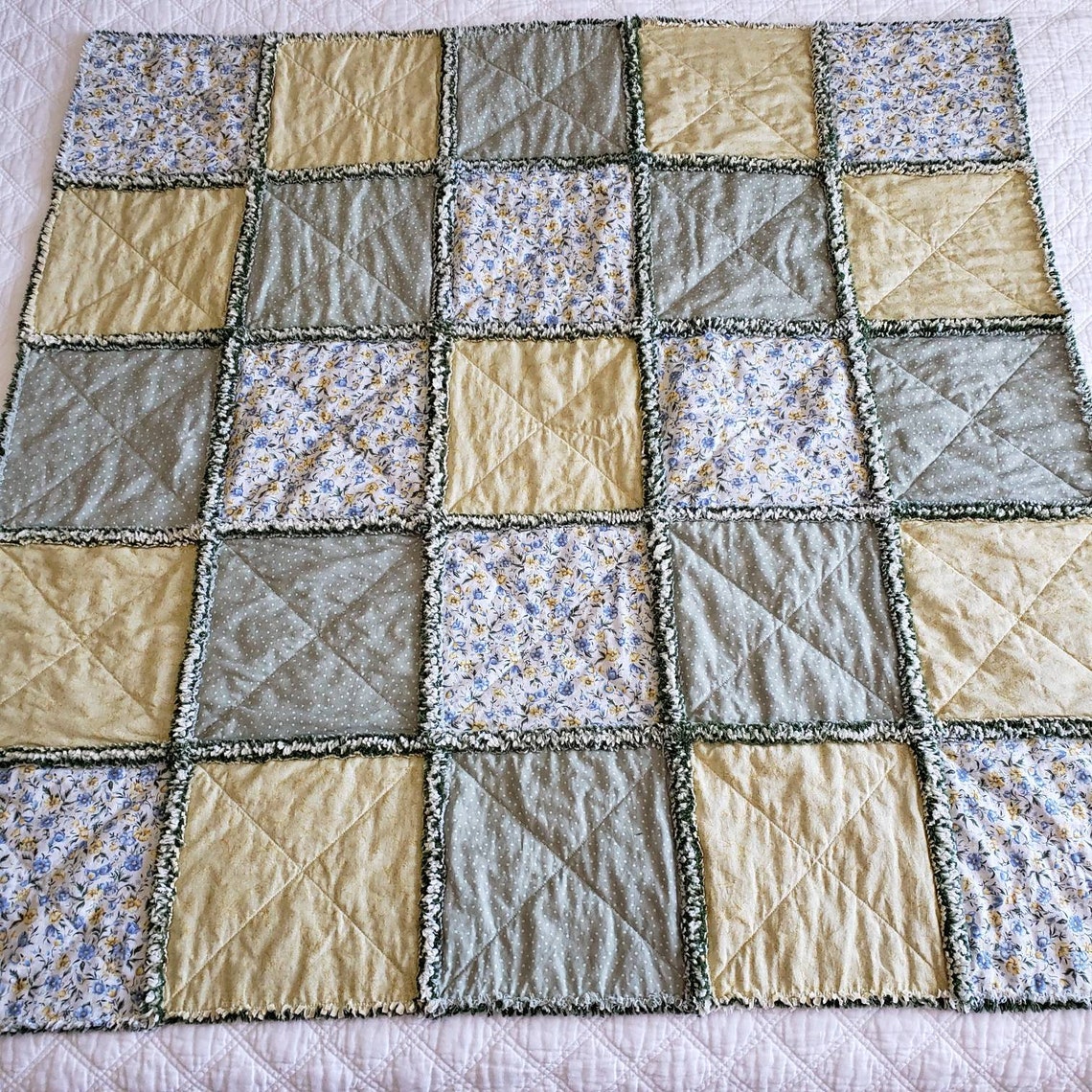 Soft Green Yellow and Floral Rag Quilt/green and Yellow Lap - Etsy