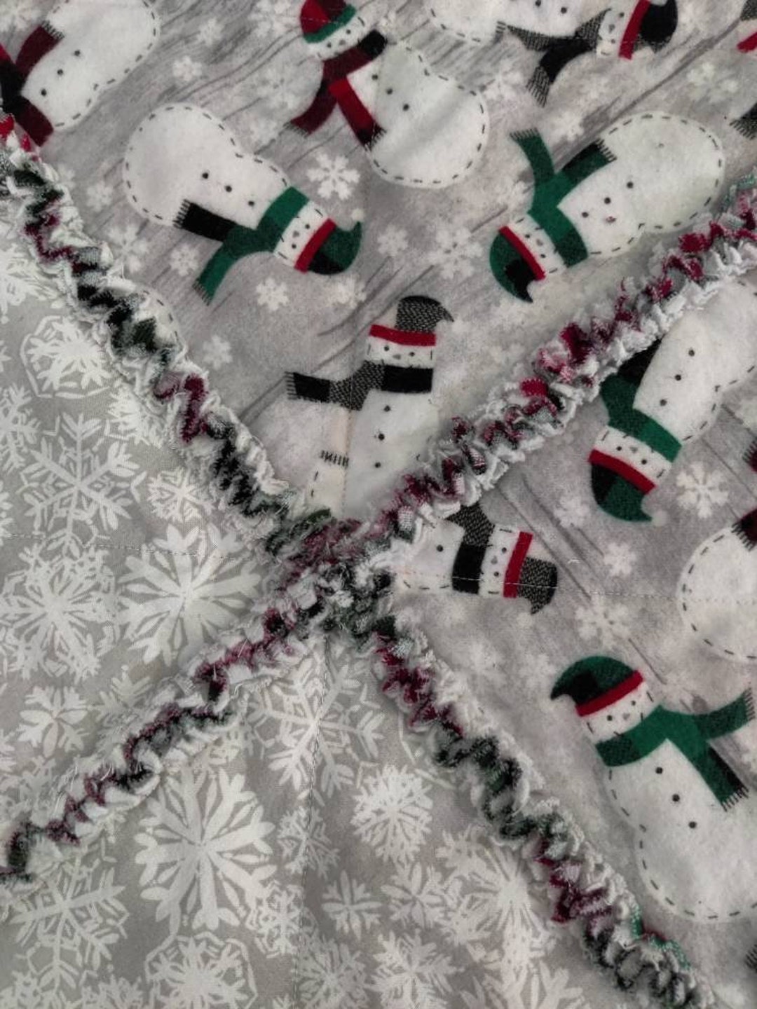 Snowmen and Snowflakes Rag Quilt, Snowman Rag Quilt, Flannel and Cotton ...