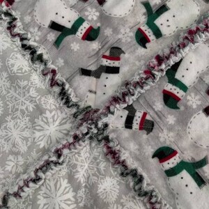 Snowmen and Snowflakes Rag Quilt, Snowman Rag Quilt, Flannel and Cotton ...