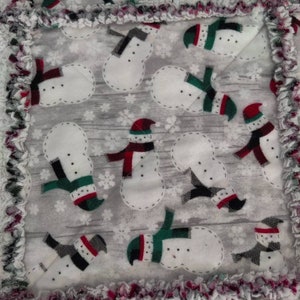 Snowmen and Snowflakes Rag Quilt, Snowman Rag Quilt, Flannel and Cotton ...