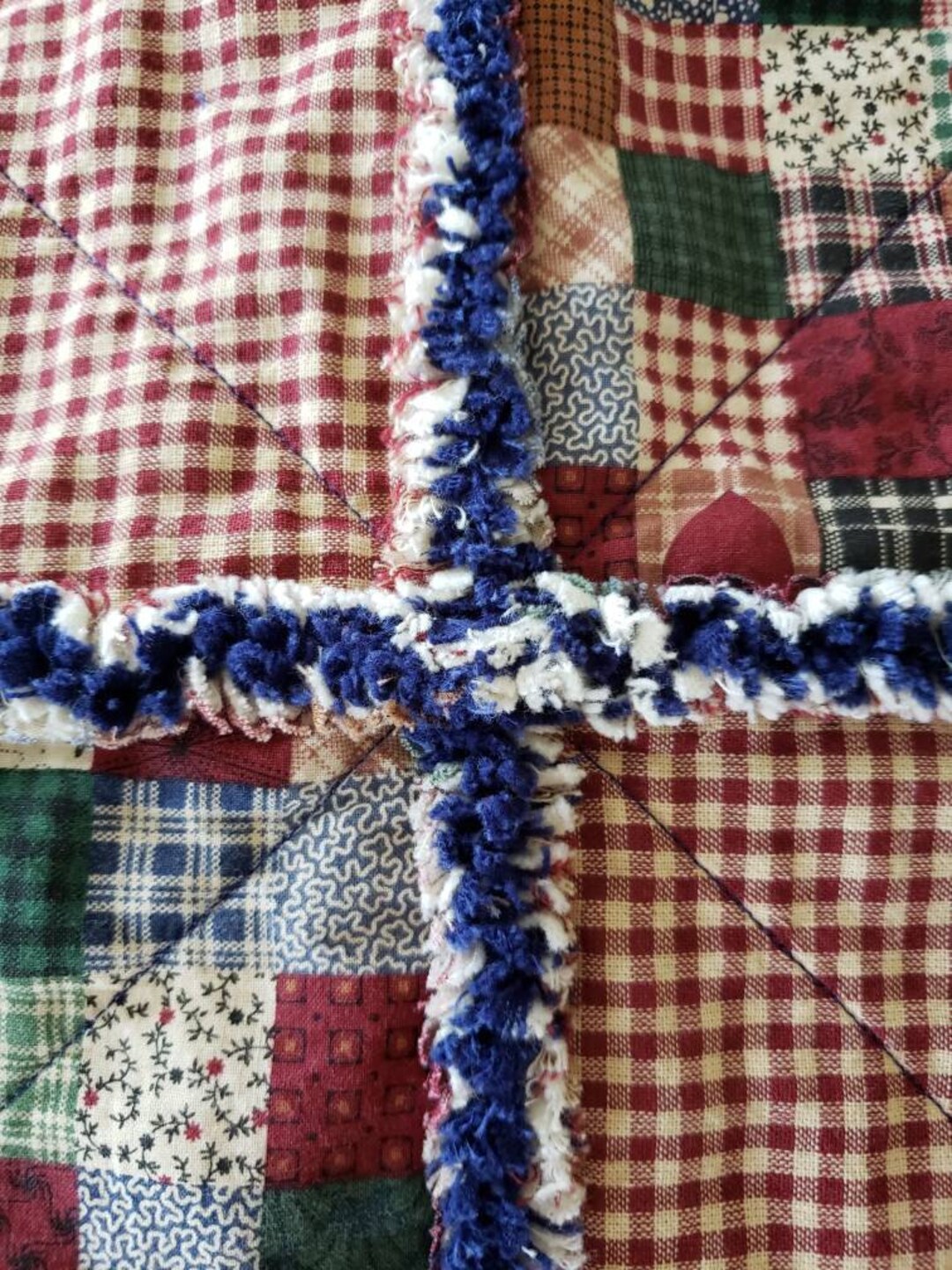 Country Heart Quilt/jewel Tone Rag Quilt/cotton Flannel Blanket/lap ...