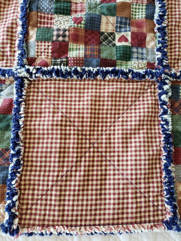 Country heart quilt/jewel tone rag quilt/cotton flannel | Etsy