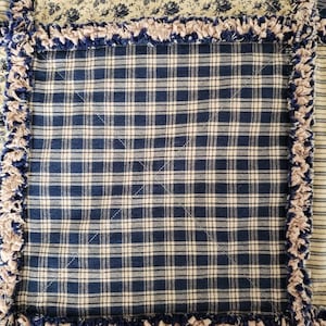 Vintage Style Blue Rag Quilt/navy and Tan Quilt/navy Blue Rag/rag Quilt ...
