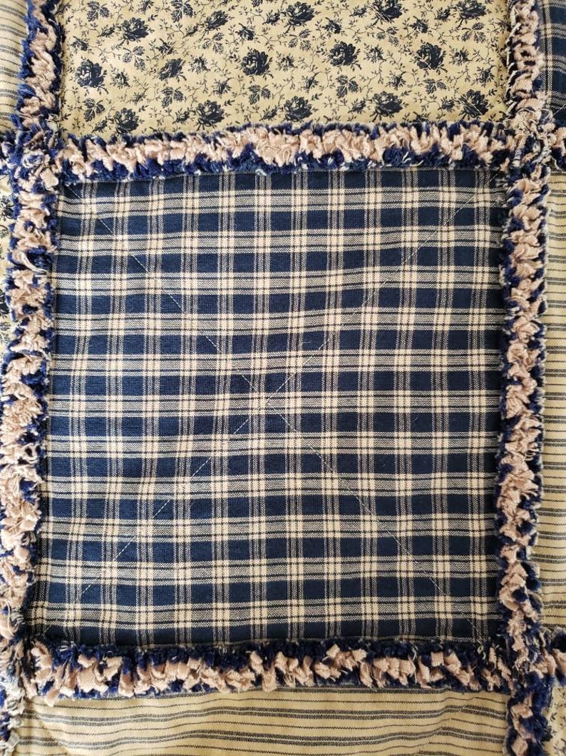 Vintage Style Blue Rag Quilt/navy and Tan Quilt/navy Blue - Etsy