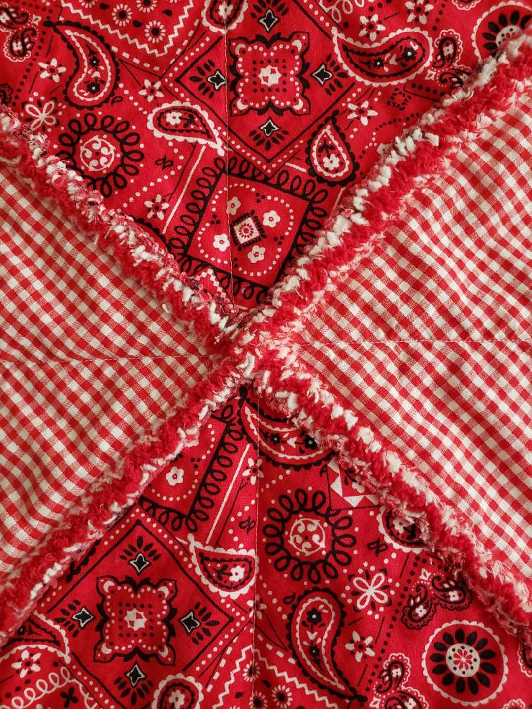 Red Bandana Rag Quilt: Farmhouse Style Cotton Flannel Quilt (44x44) - Etsy
