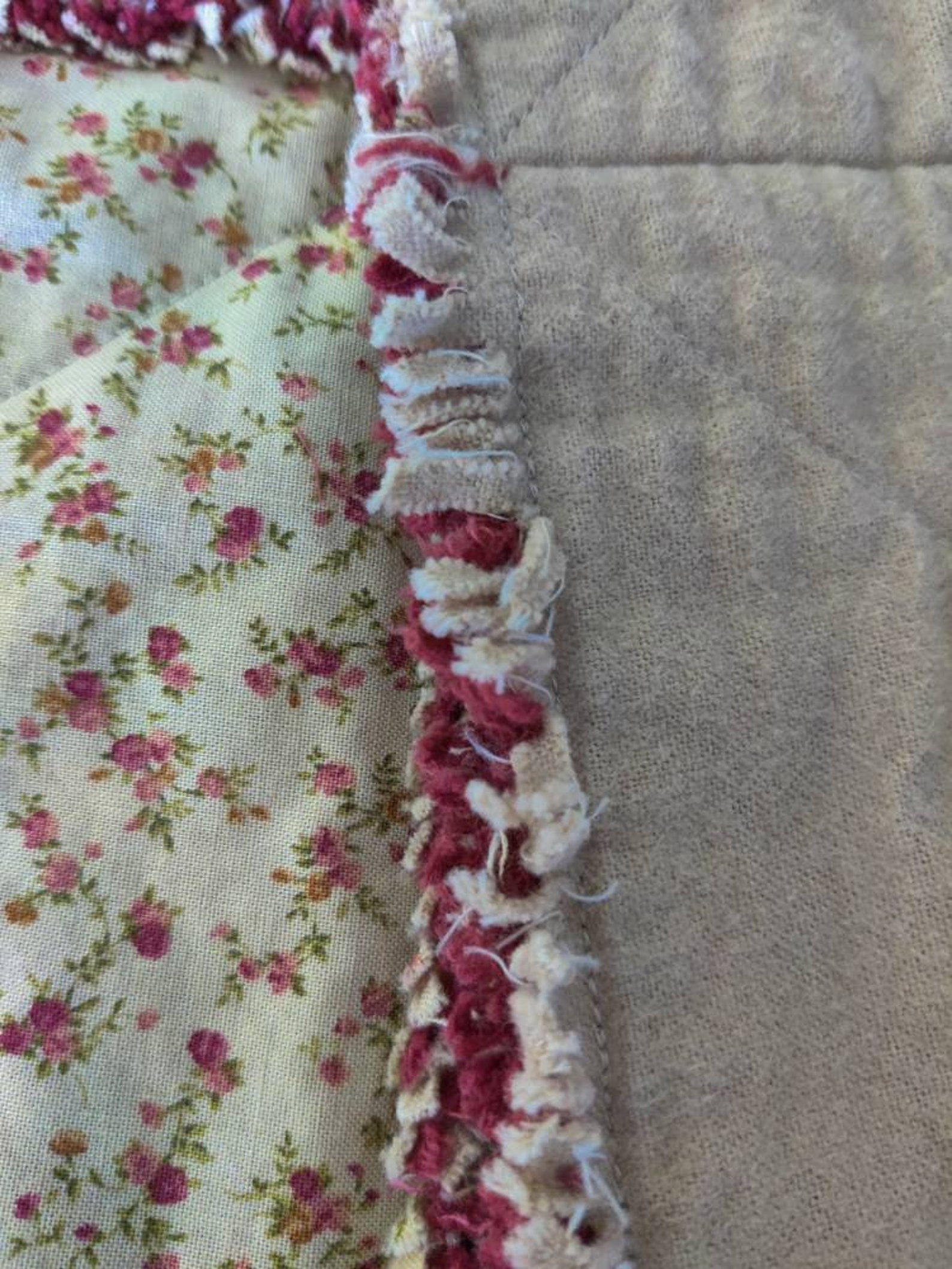 Red Country Charm Quilt/red and Tan Quilt/floral and Plaid Rag - Etsy