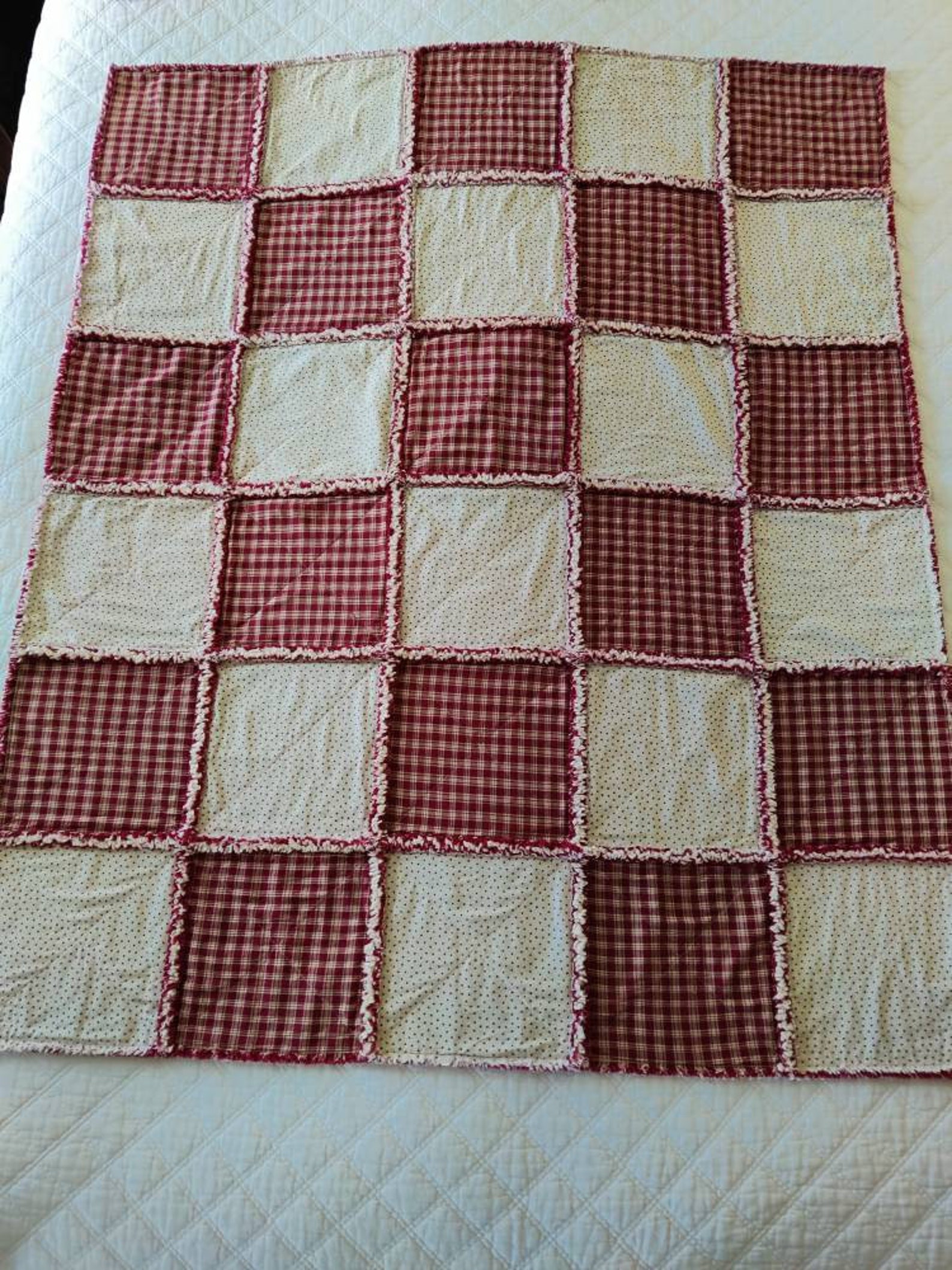Red Country Rag Quilt/red and Cream Quilt/country Rag - Etsy