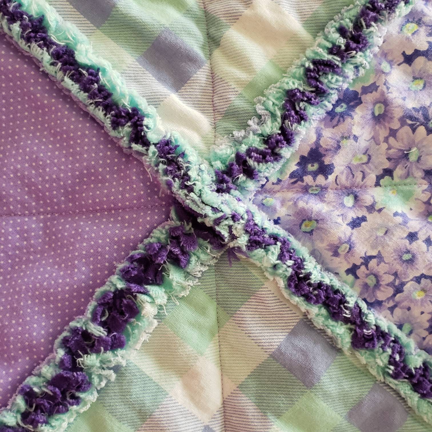 Purple and mint flannel rag quilt/purple mint green | Etsy