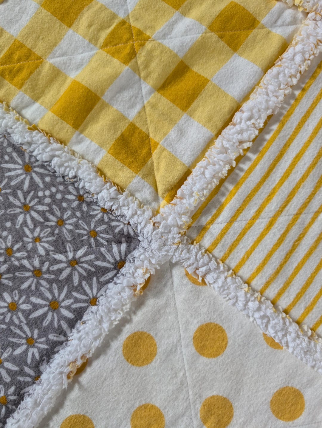 All Flannel Rag Quilt. Gray, White and Yellow. Super Soft and Snuggly ...