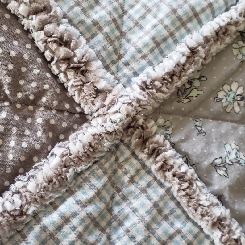 Gray and Teal Rag Quilt/gray Flannel Blanket/floral Rag | Etsy