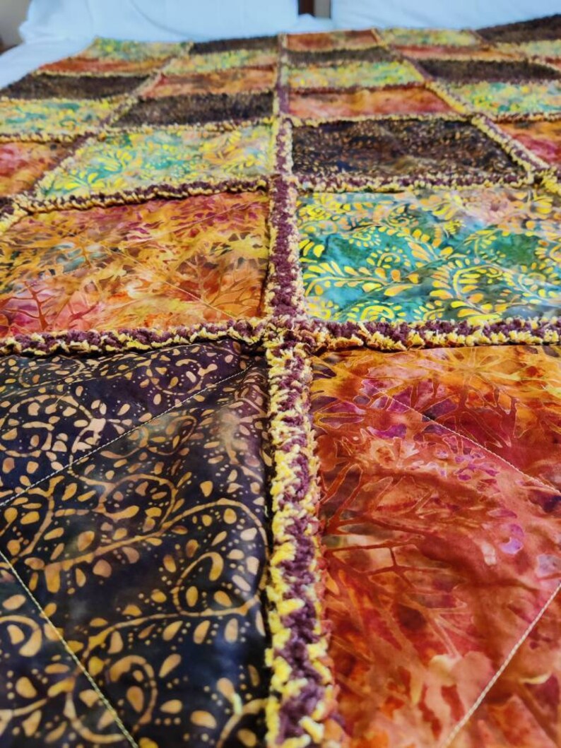 Handmade Batik Rag Quilt, Earth Tone Flannel Blanket (61x43) - Etsy