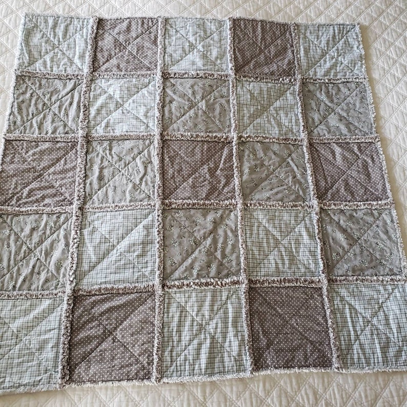 Gray and Teal Rag Quilt/gray Flannel Blanket/floral Rag | Etsy