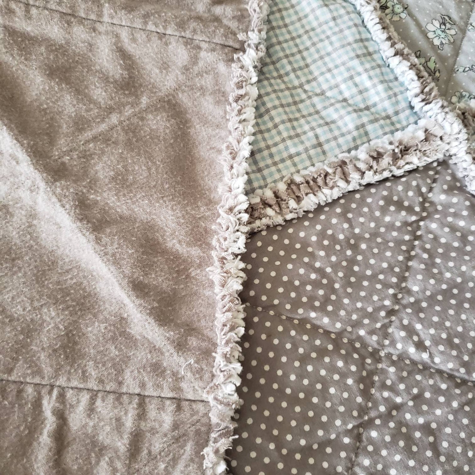 Gray and Teal Rag Quilt/gray Flannel Blanket/floral Rag | Etsy