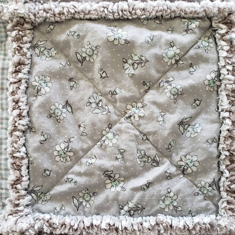 Gray and Teal Rag Quilt/gray Flannel Blanket/floral Rag | Etsy