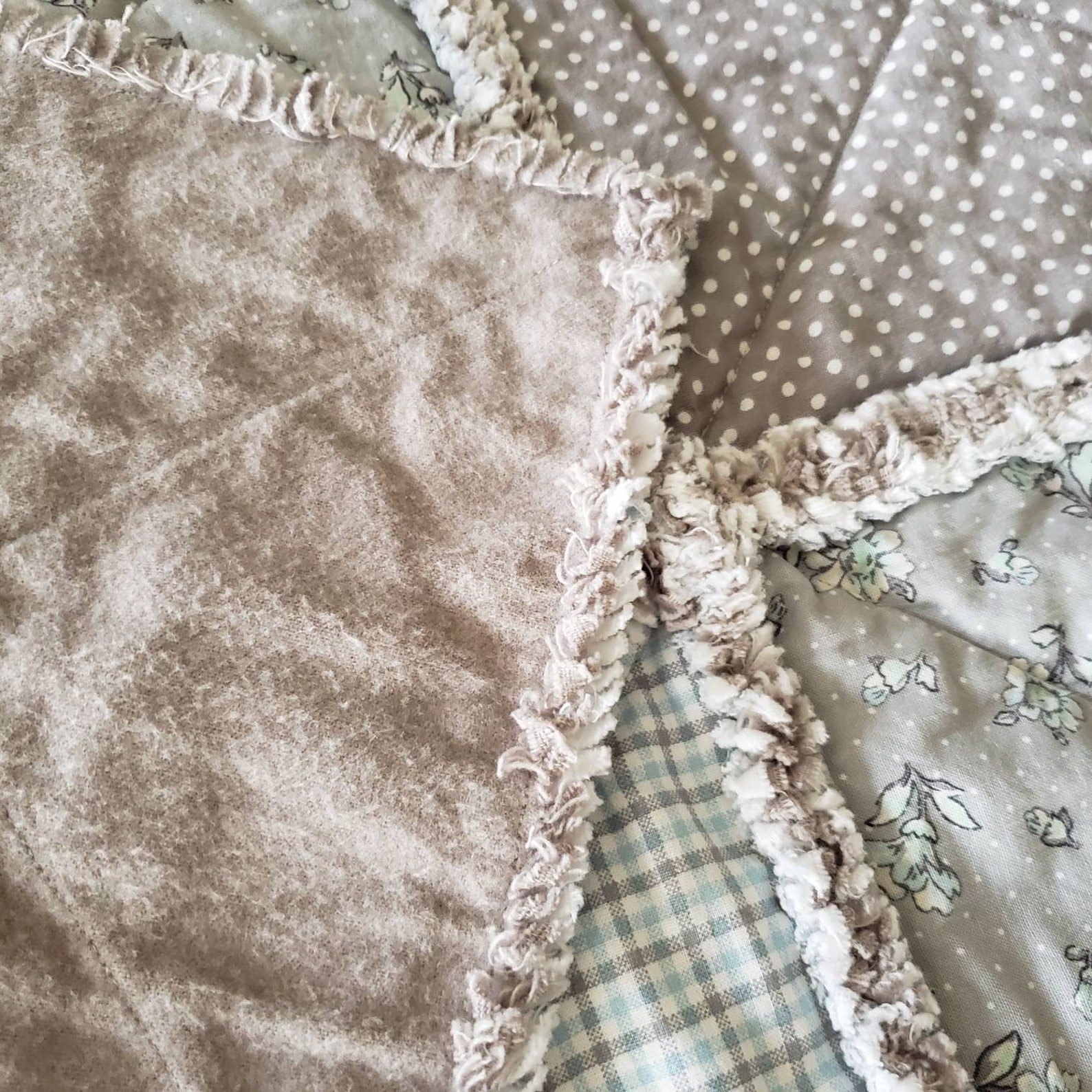 Gray and Teal Rag Quilt/gray Flannel Blanket/floral Rag | Etsy