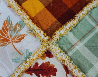 Autumn Leaves and Acorns 2 Rag Quilt, Sofa Throw, Fall Rag Quilt ...