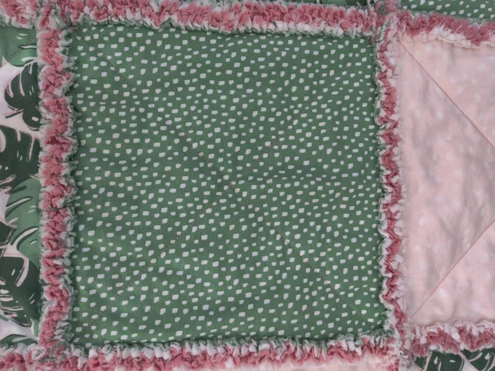 Palm Leaves and Pink Rag Quilt Light Pink and Green Palm Tree - Etsy