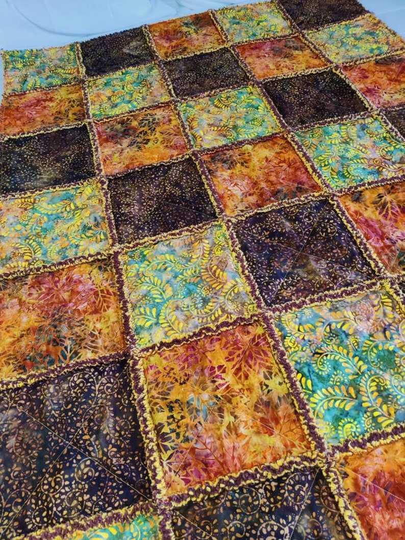 Earth Tone Color Rag Quilt Rust/orange Quilt Multi Color - Etsy