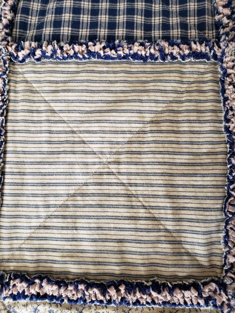 Vintage Style Blue Rag Quilt/navy and Tan Quilt/navy Blue - Etsy