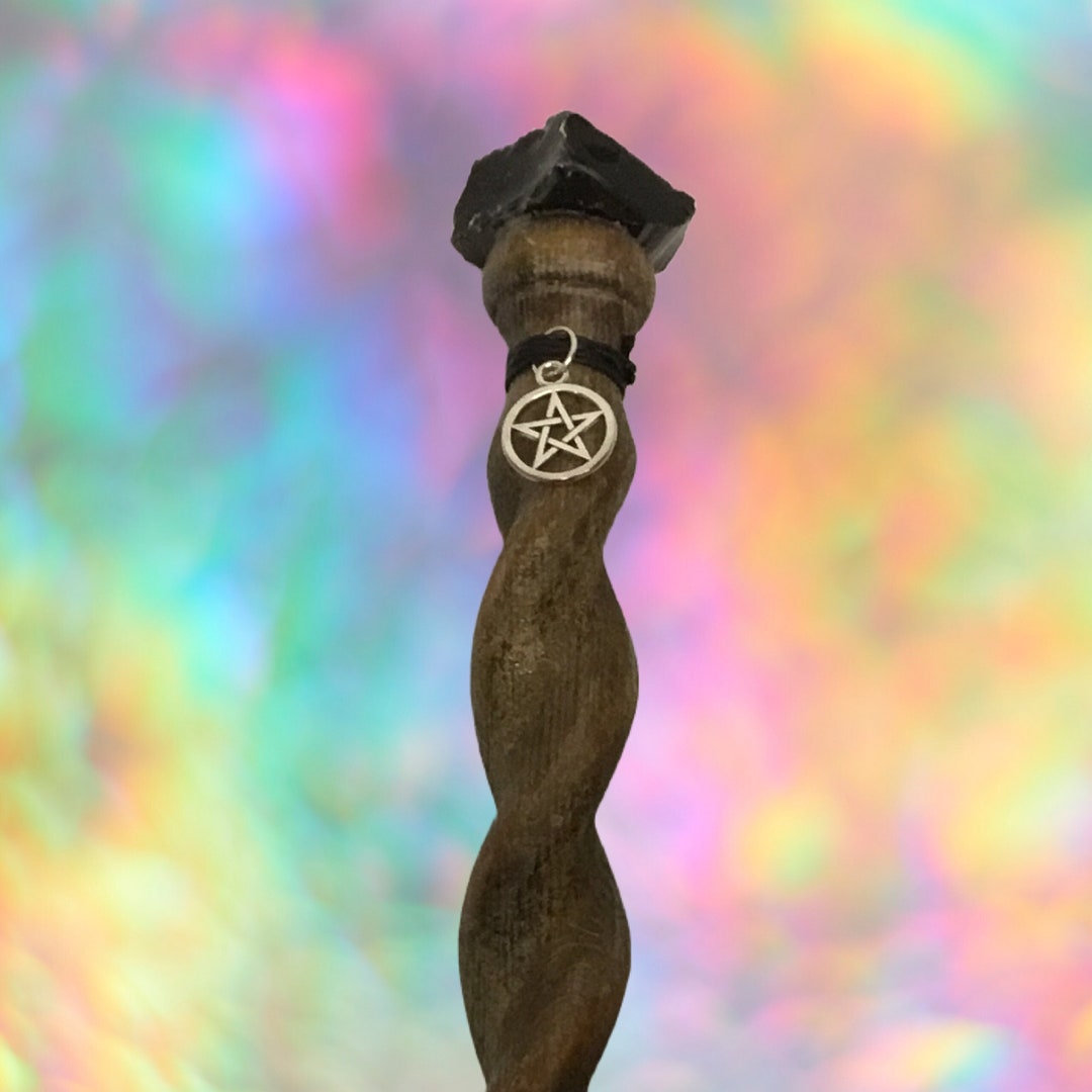 Hand Made OOAK Rough Obsidian Topped Gemstone Wand Magic Druid Altar ...