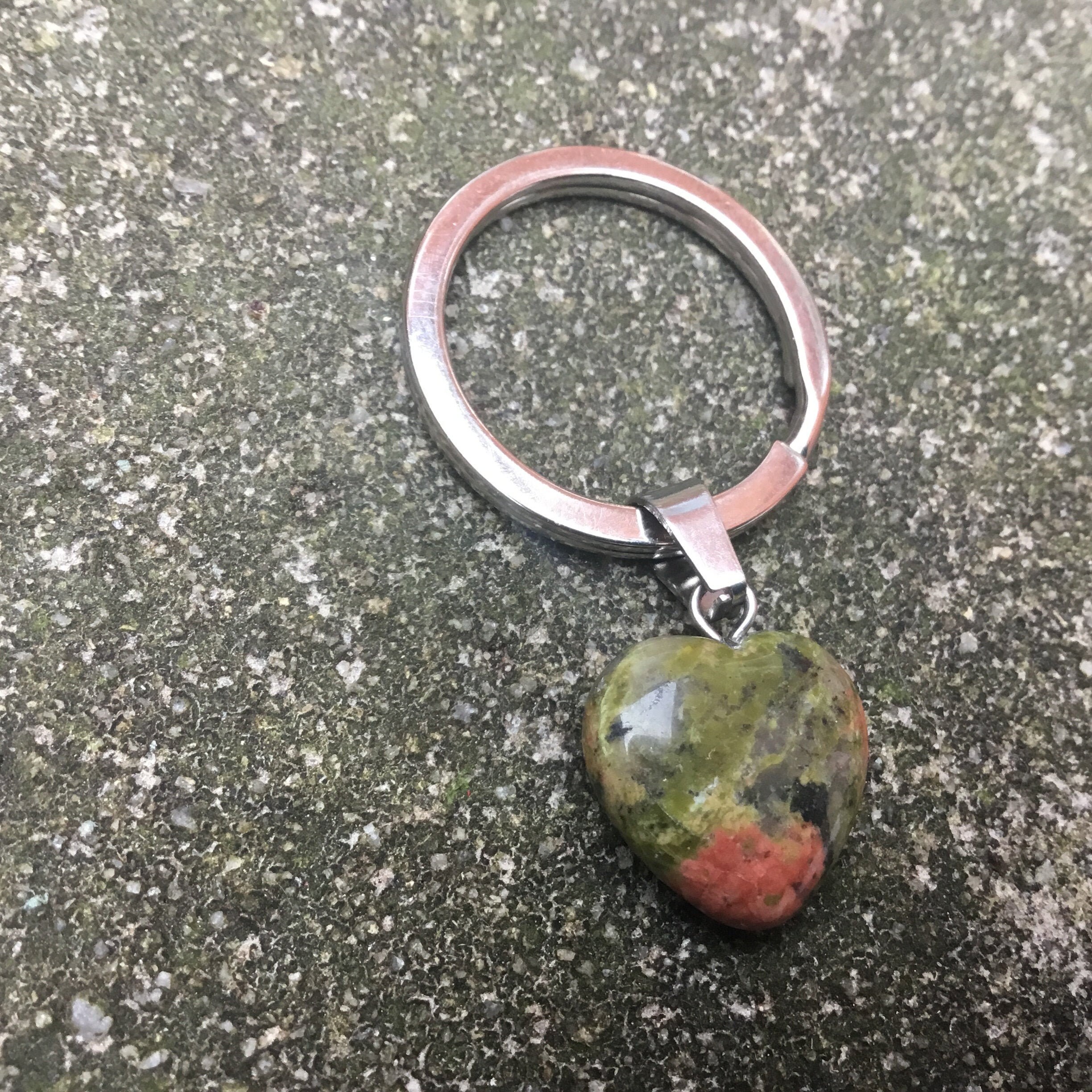 NEW Q11 Handmade Unakite Gemstone Heart Shaped Keyring Fob Keychain - Etsy