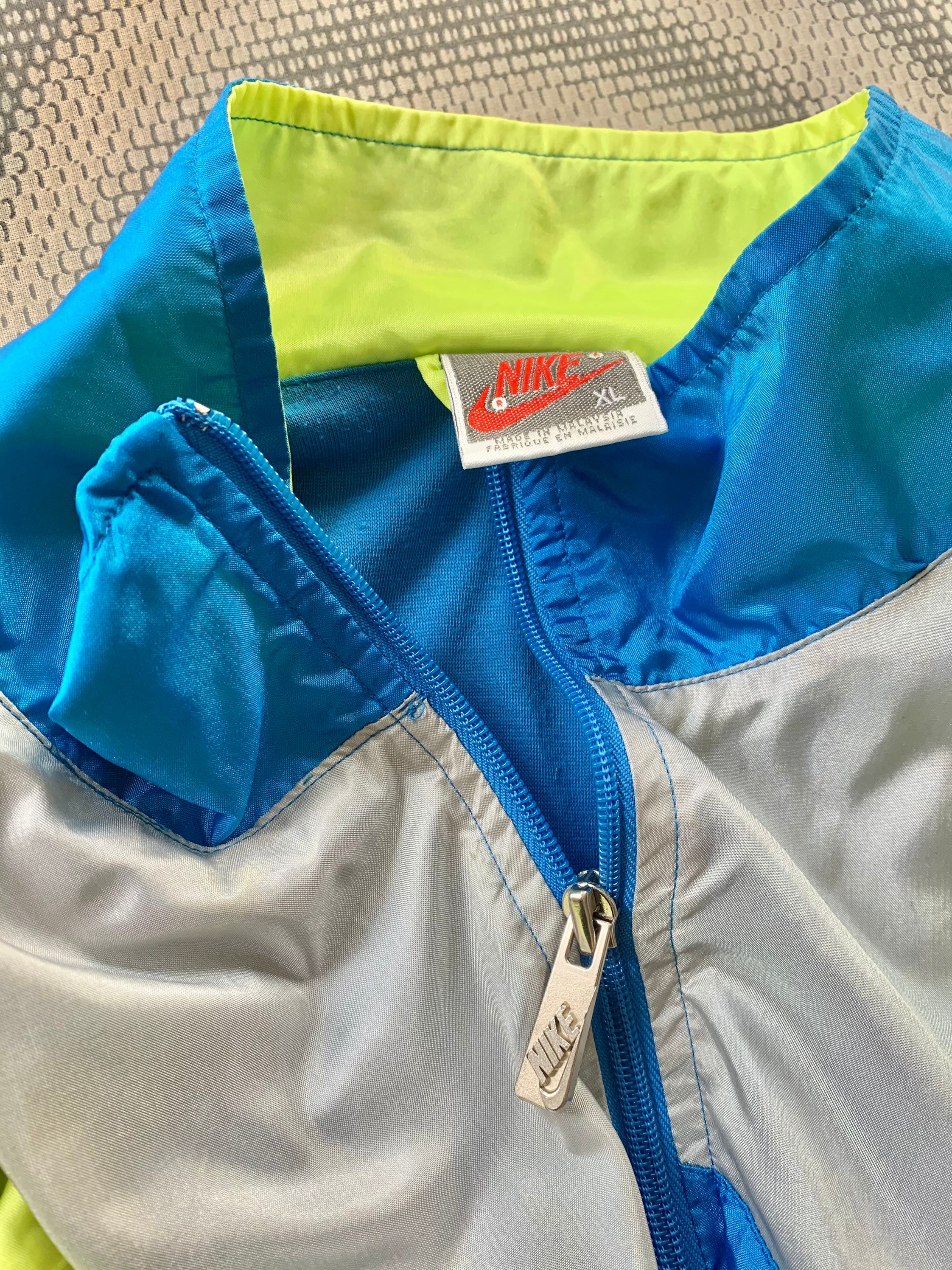 1980's Nike Shell Suit Jacket in Electric Blue / Silver Grey & Fluo ...