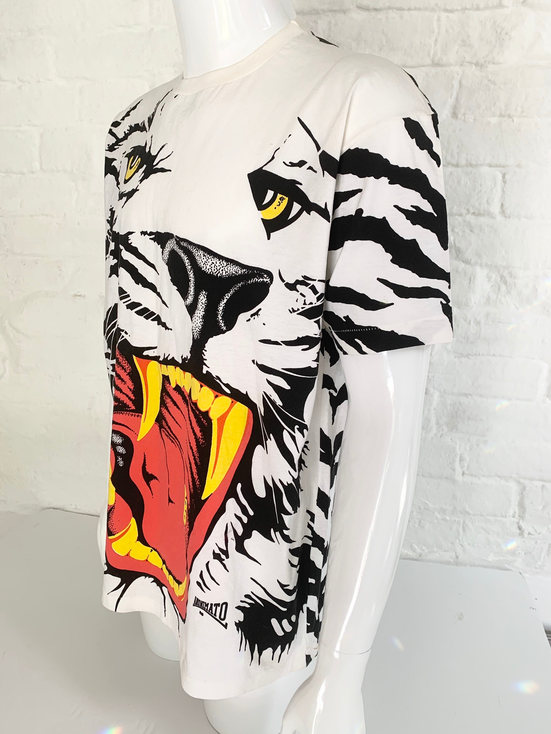 1990’s Oversized Brazilian Tee Shirt Featuring Huge White Tiger ...