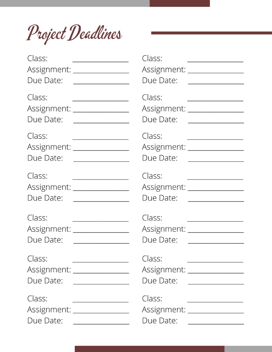 College Course Printable Planner - Etsy