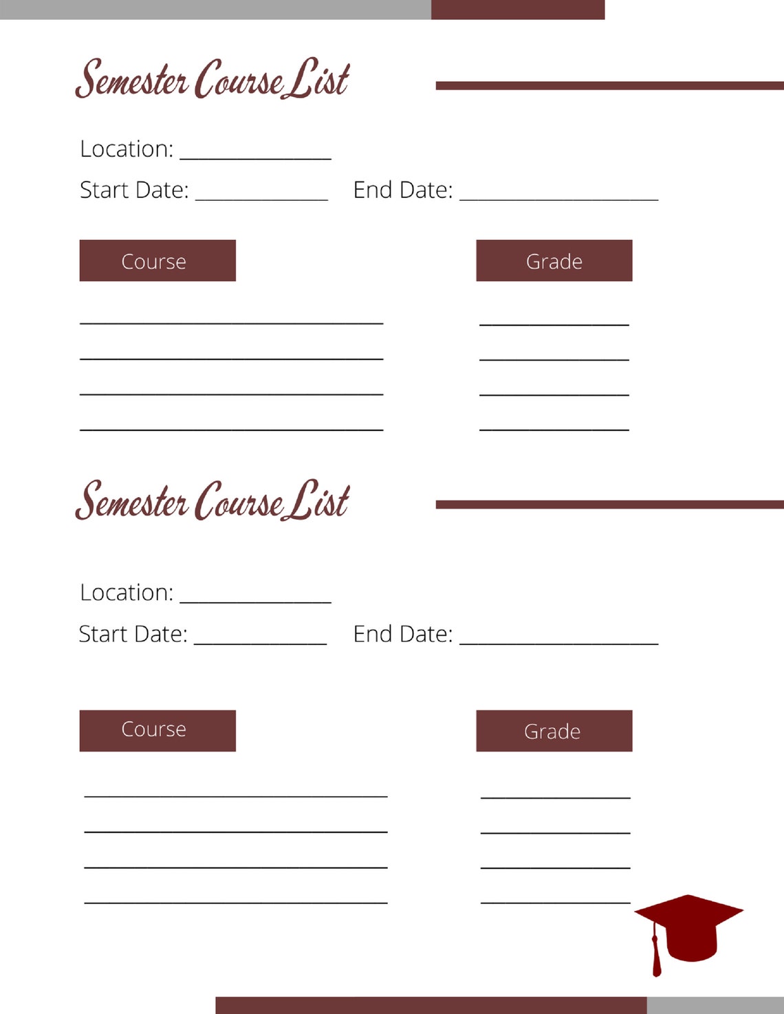 College Course Printable Planner - Etsy
