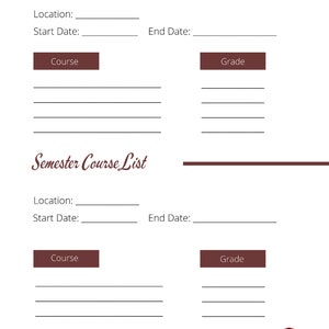 College Course Printable Planner - Etsy